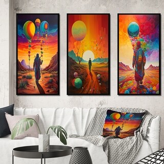 Designart "Mystic Wandering Through The Rainbow Desert IV" Abstract Landscape Frame Gallery Set ...